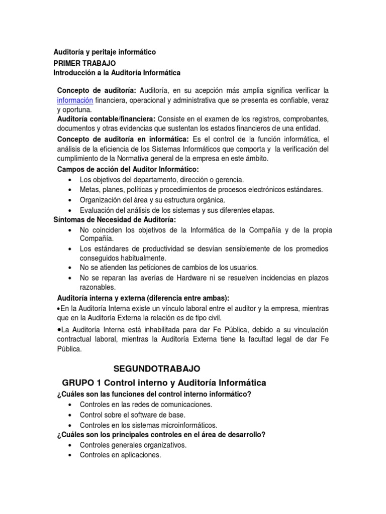 Auditoría y Peritaje Informático Resumen Final | PDF | Auditoría | Informática