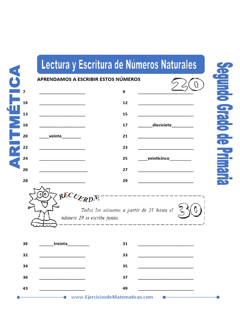 Lectura y Escritura de Numeros Naturales para Segundo de Primaria | PDF ...