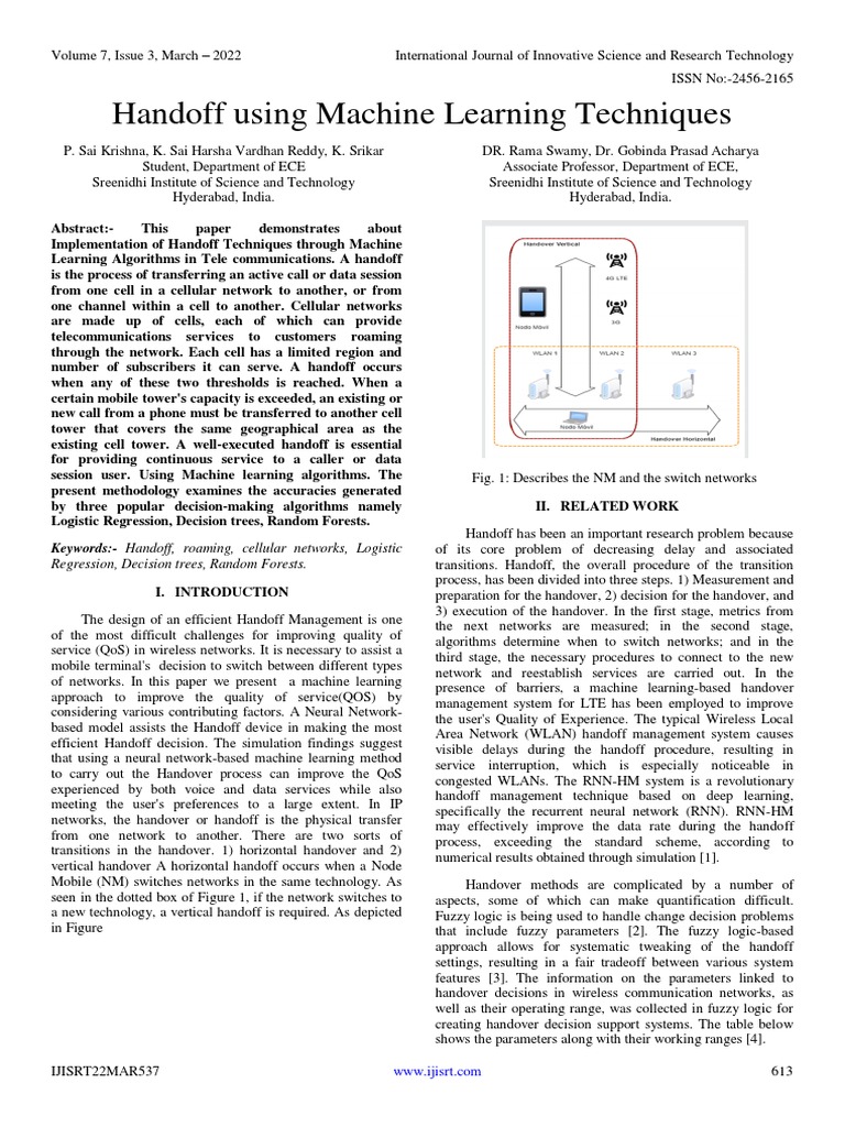 Handoff Using Machine Learning Techniques Pdf Machine Learning Computer Network 