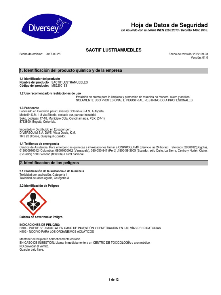 Fds de Lustramuebles | PDF | Agua | Higiene Ocupacional