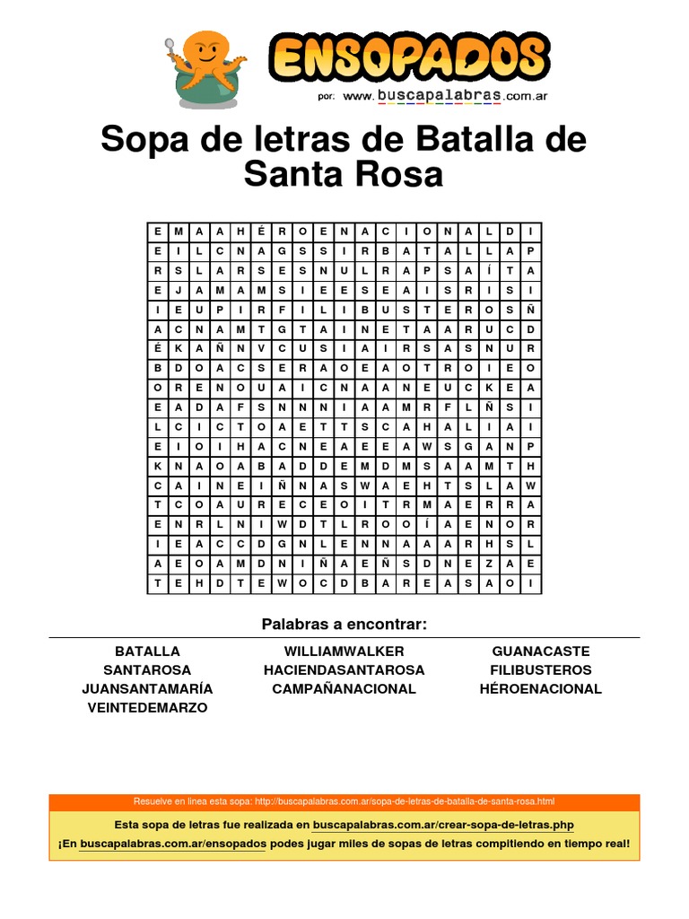 Sopa de Letras de Batalla de Santa Rosa | PDF