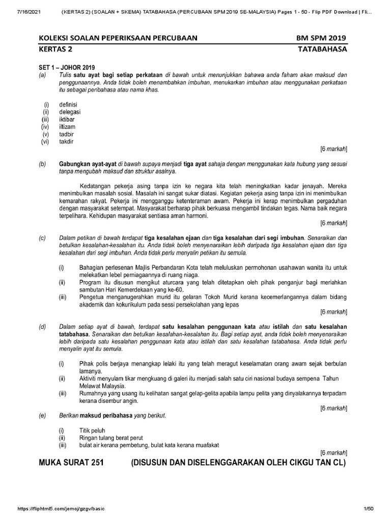 (KERTAS 2) (SOALAN + SKEMA) TATABAHASA (PERCUBAAN SPM 2019 SE-MALAYSIA) Pages 1 - 50 - Flip PDF ...
