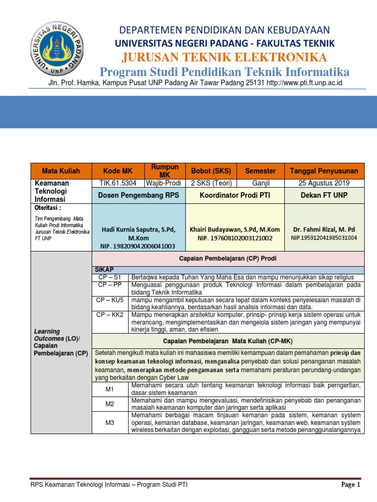 RPS Keamanan TI untuk Mahasiswa | PDF | Komputer