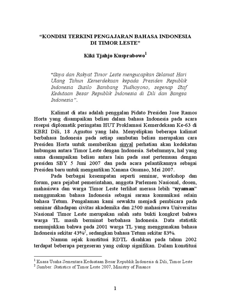 Kondisi Terkini Pengajaran BI Di Timor Leste | PDF