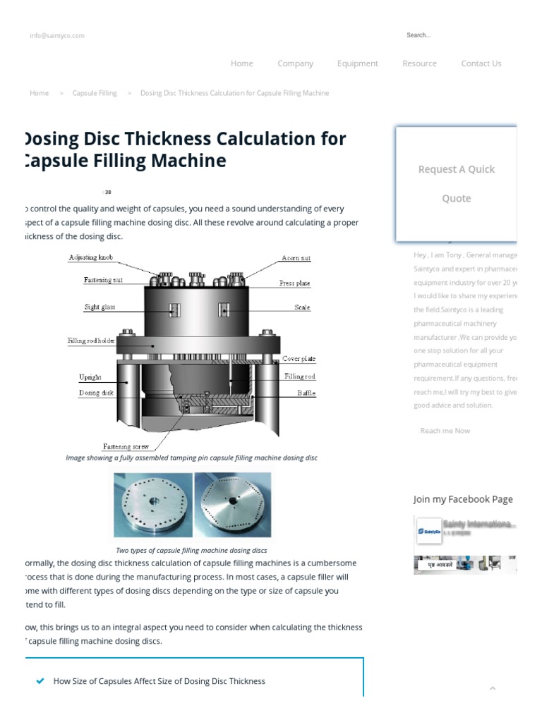 Dosing Disc Thickness Calculation For Capsule Filling Machine ...