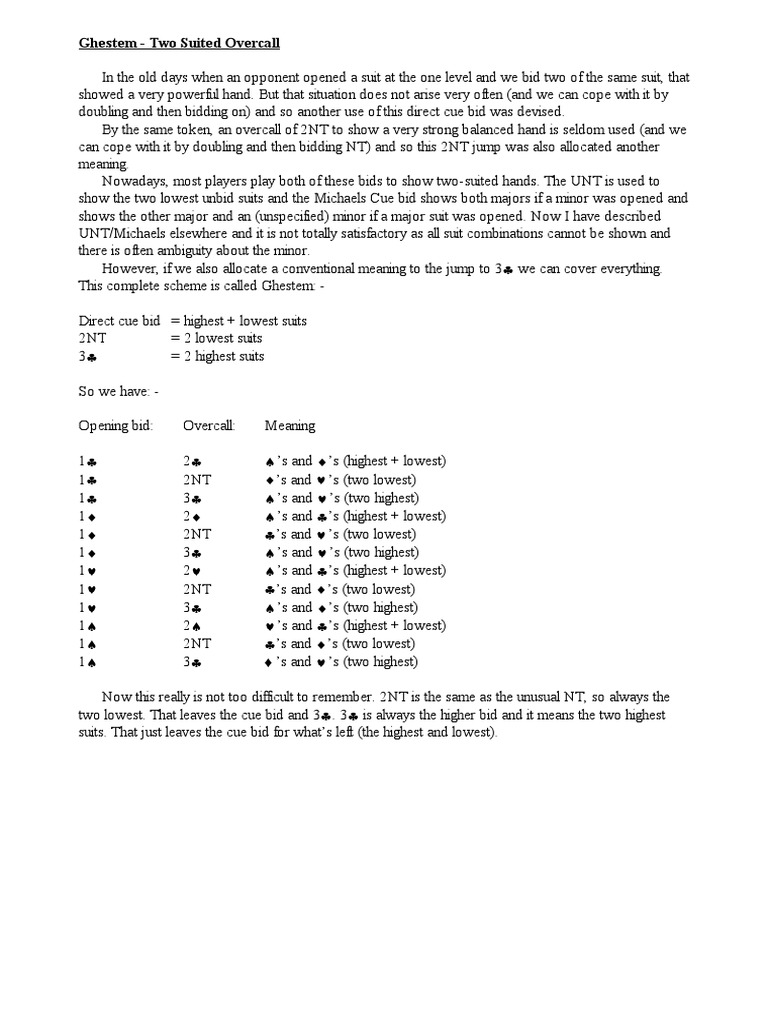 Ghestem - Two Suited Overcall | PDF | Contract Bridge