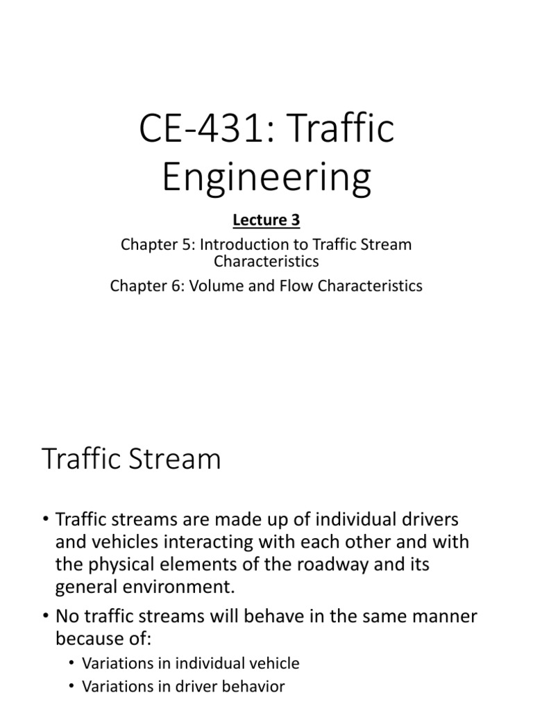 Traffic Stream Characteristics Overview | PDF | Traffic | Transport