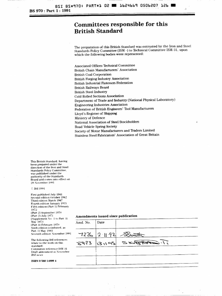 BS 970 Part 1 - 1991 Wrought Steels | PDF