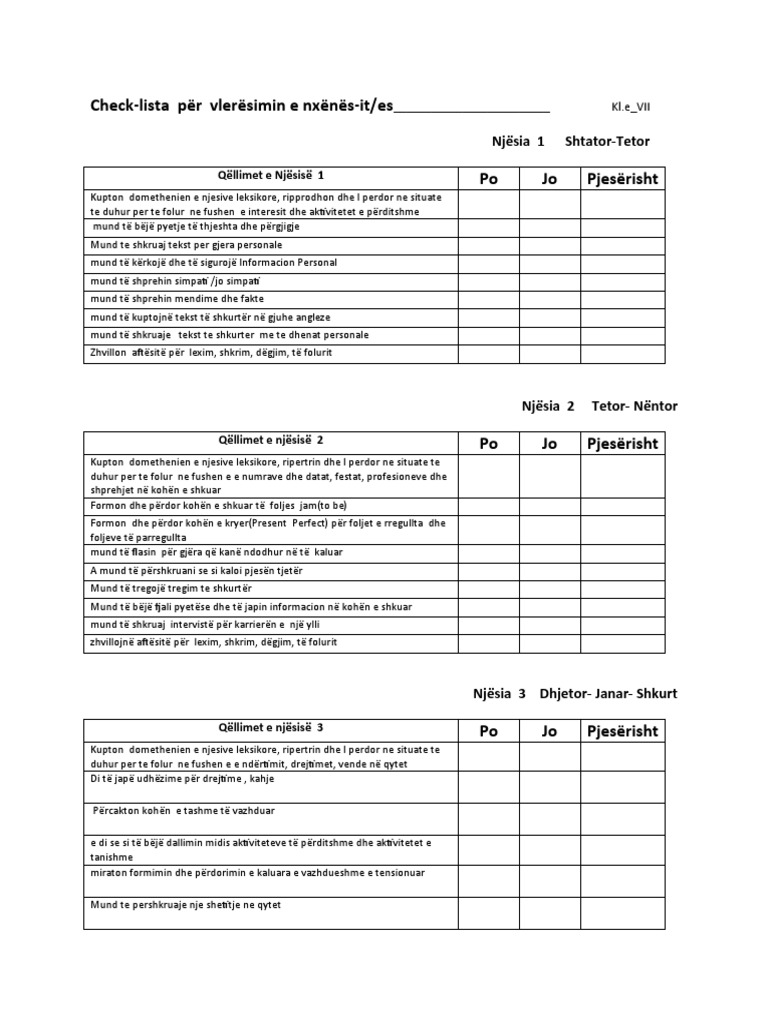 Check Lista KL e 8 Dhe KL - VII Lule | PDF