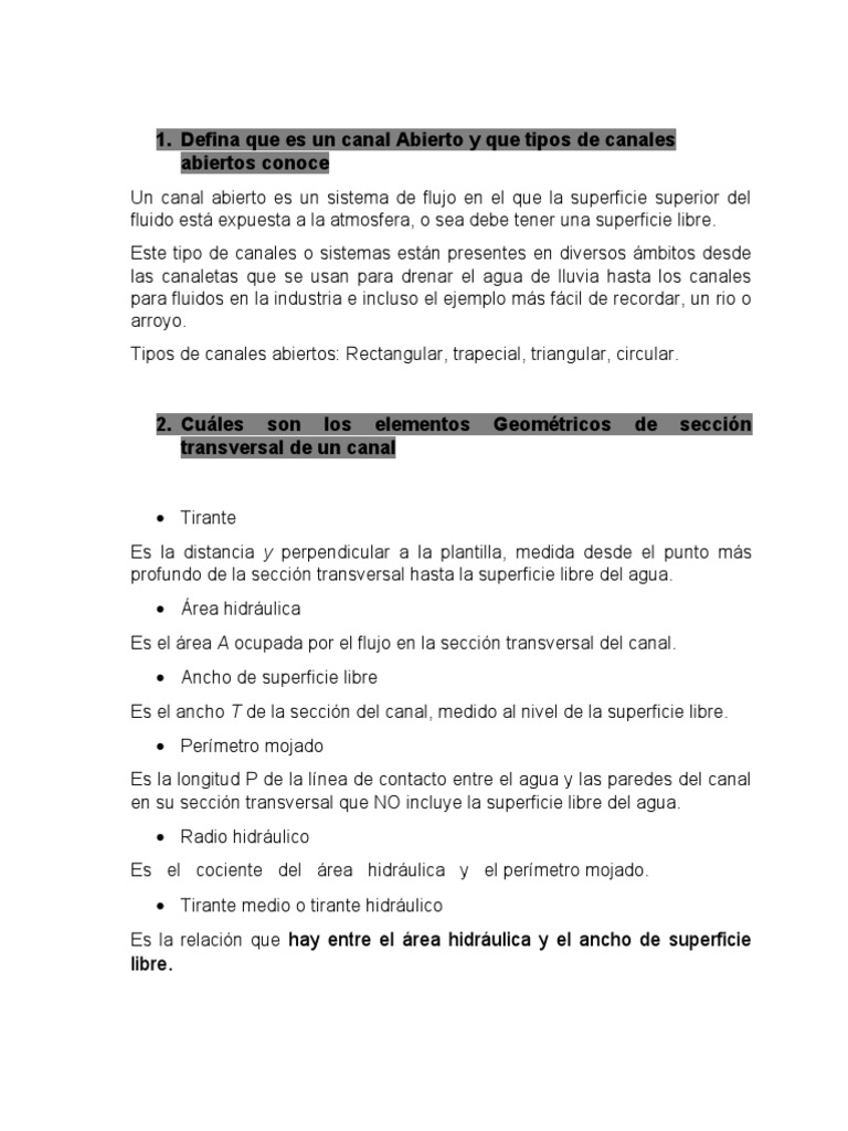 Defina Que Es Un Canal Abierto Y Que Tipos De Canales Abiertos Conoce Download Free Pdf