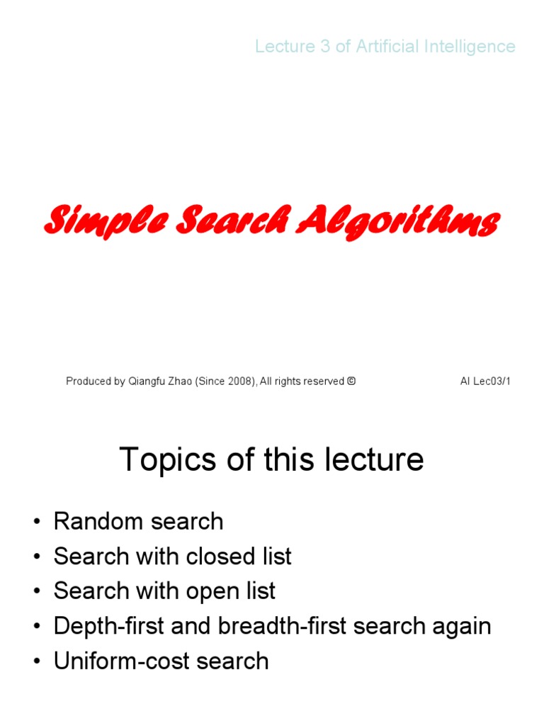 Simple Search Algorithms: Lecture 3 of Artificial Intelligence | PDF | Computer Science ...