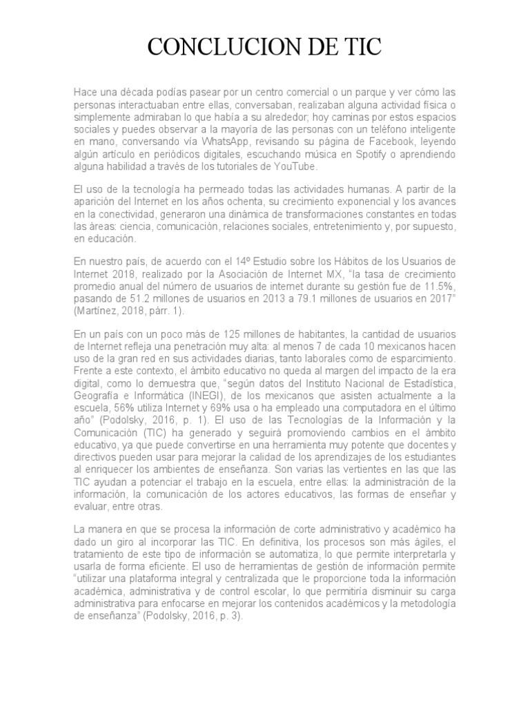 Conclucion de Tic | PDF | Internet | Tecnología de información y ...
