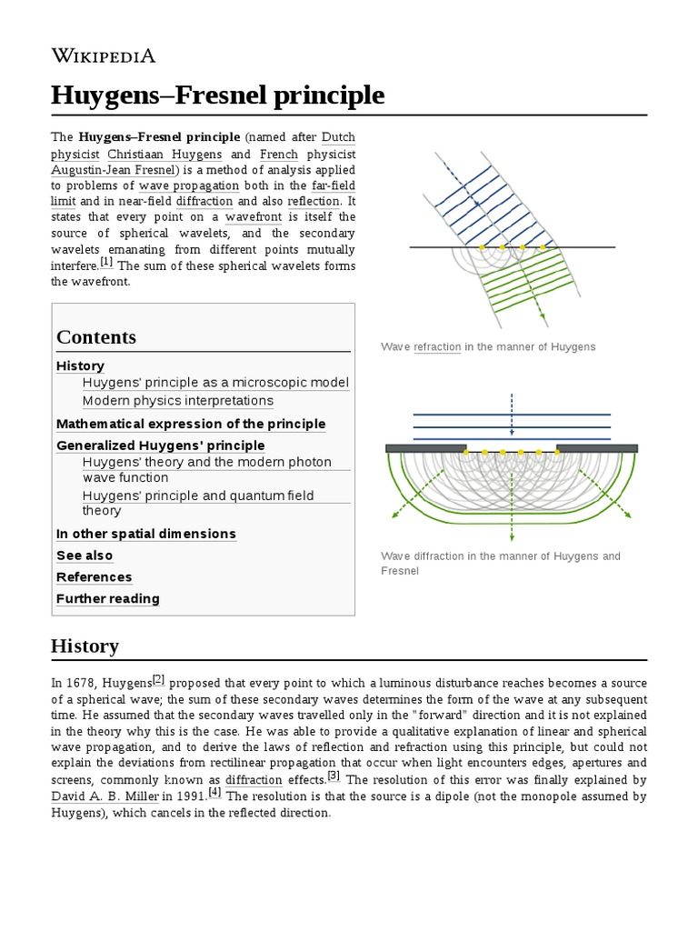 Huygens Fresnel Principle Pdf Physical Phenomena Natural Philosophy