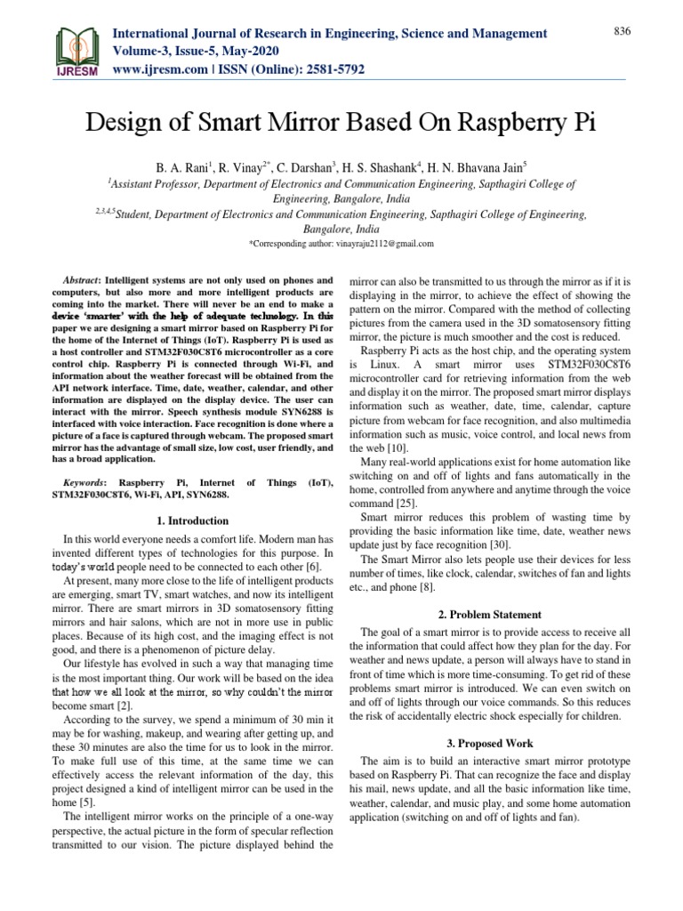 Design of Smart Mirror Based On Raspberry Pi | PDF | Raspberry Pi ...