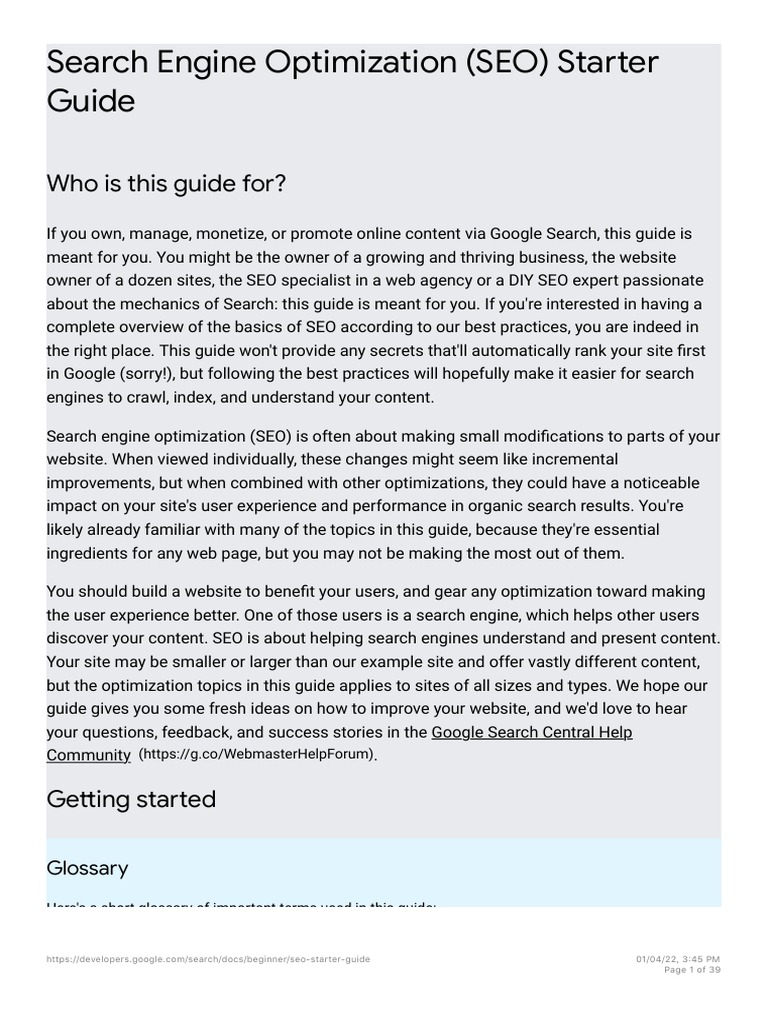 SEO Starter Guide - The Basics - Google Search Central - Documentation ...