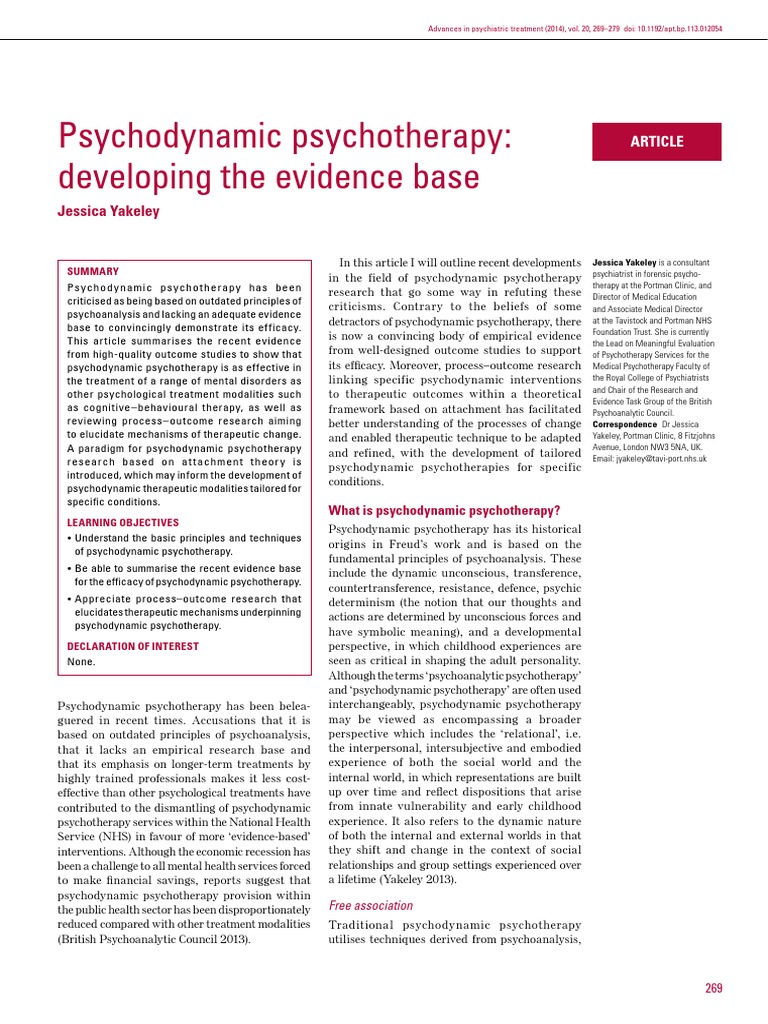 Evidence for Psychodynamic Therapy | PDF | Psychotherapy | Psychoanalysis