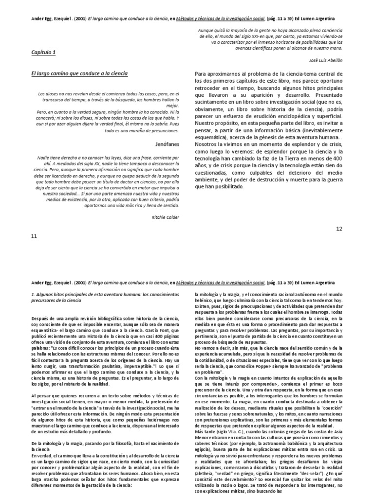 El Largo Camino Que Conduce A La Ciencia - Ander Egg (Capítulo I) | PDF | Science | Método ...