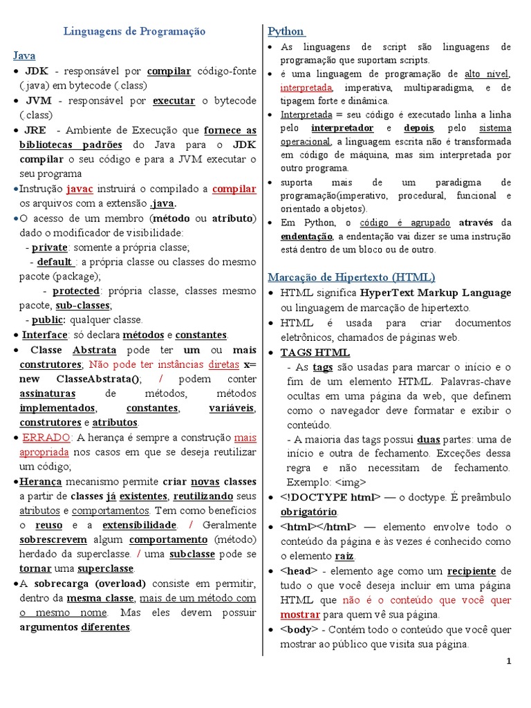 Comparação entre linguagens de programação Python, Java, HTML, XML e C# ...