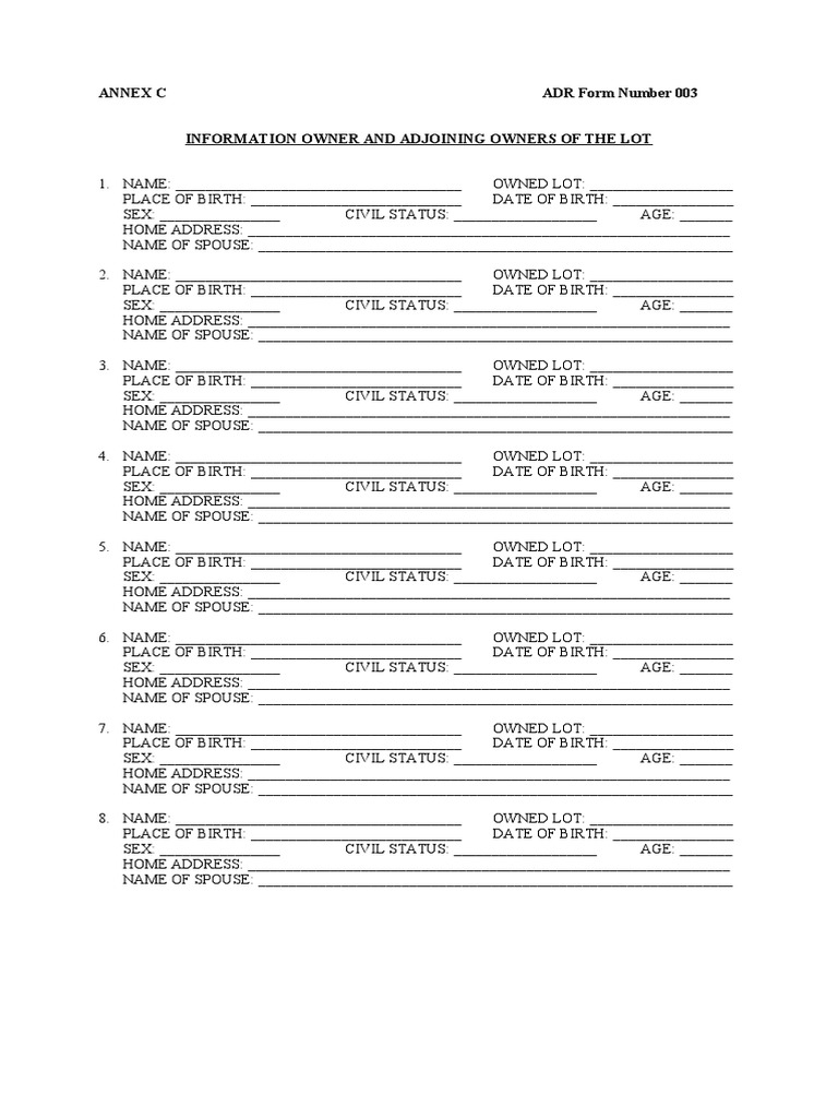Annex C ADR Form Number 003 Information Owner and Adjoining Owners of ...