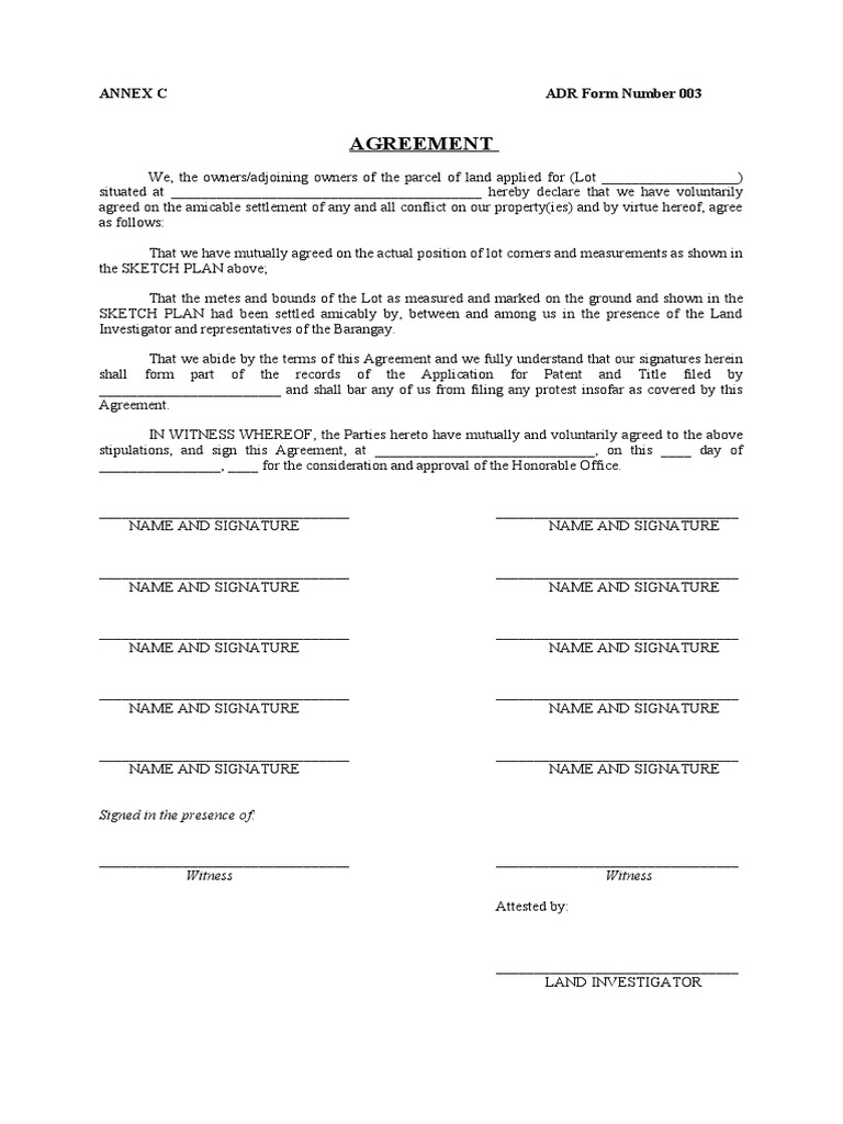 Agreement: Annex C ADR Form Number 003 | PDF | Justice | Crime & Violence