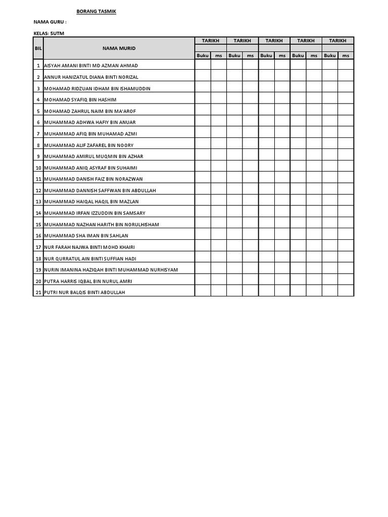 Borang Tasmik 2022-23 | PDF