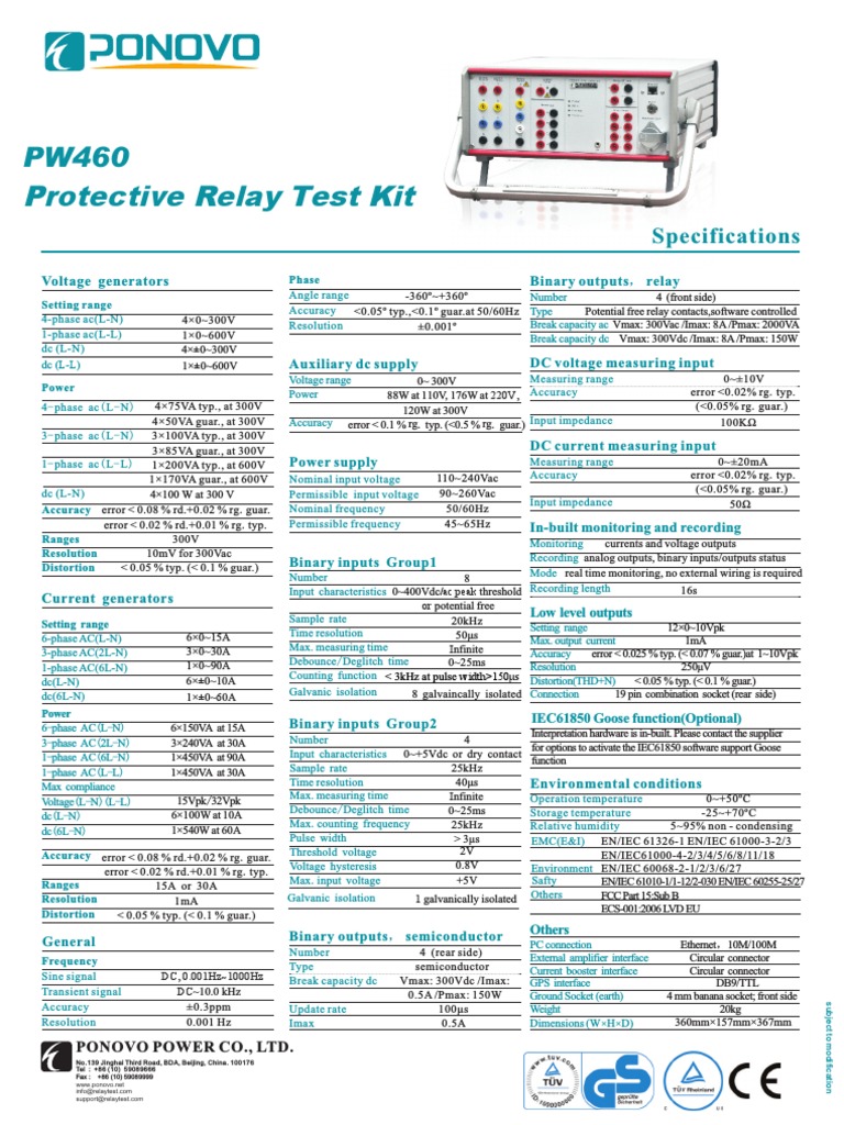 PW460 Protective Relay Test Kit Datasheet - EN - 2022 V1 | PDF ...