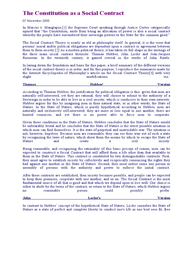 The Constitution as Social Contract Theory | PDF | Social Contract ...