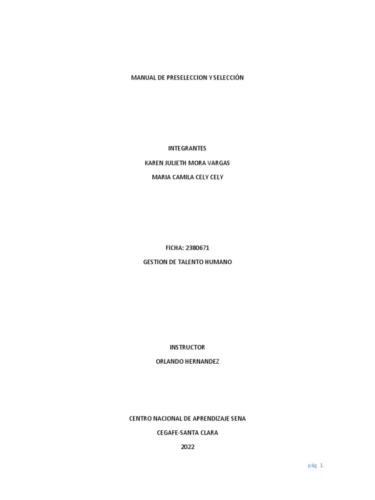 Manual de Preseleccion y Selección | PDF | Reclutamiento | Gestión de ...