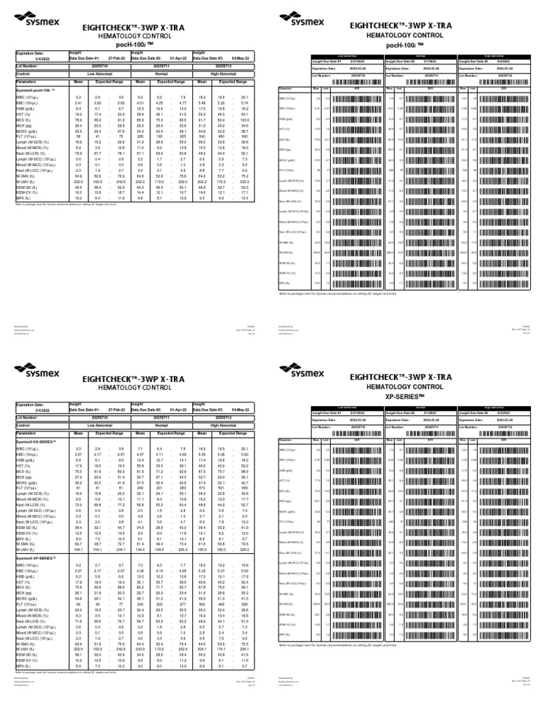 Eightcheck™-3Wp X-Tra Eightcheck™-3Wp X-Tra: Hematology Control ™ ™ | PDF