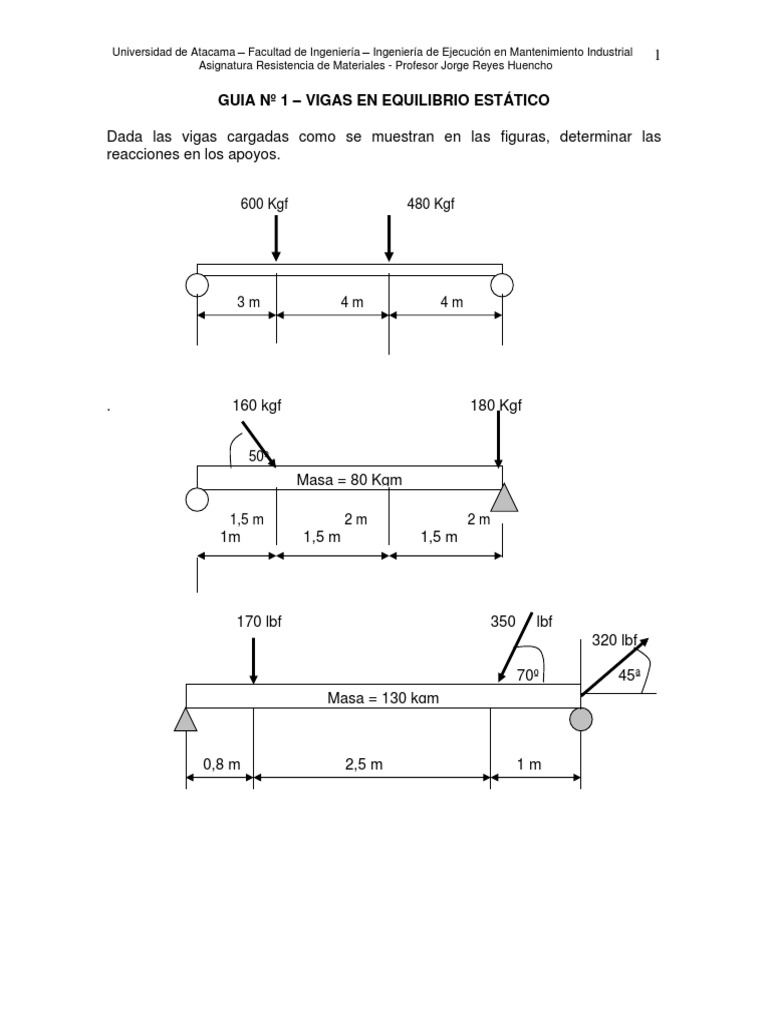 Guía Ejercicios de EQUILIBRIO ESTATICO | PDF