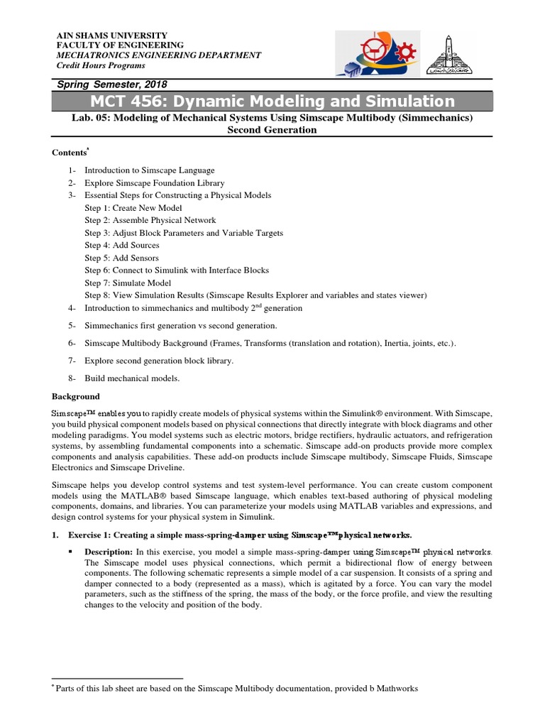 Lab 05 Modeling of Mechanical Systems Using Simscap Multibody 2nd Generation Part 1 | Download ...