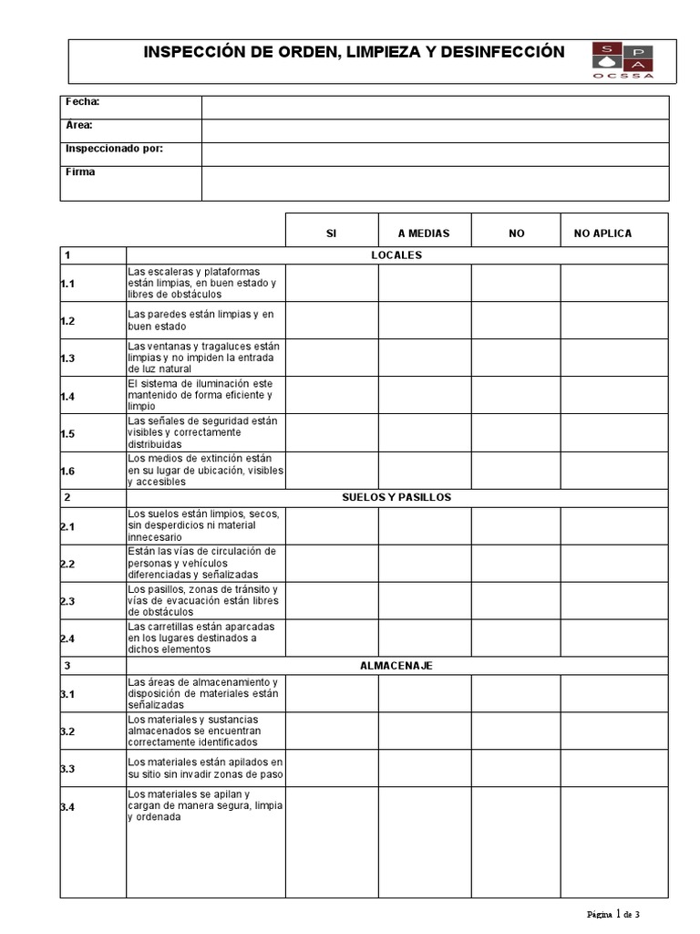 Inspeccion Orden Limpieza | PDF