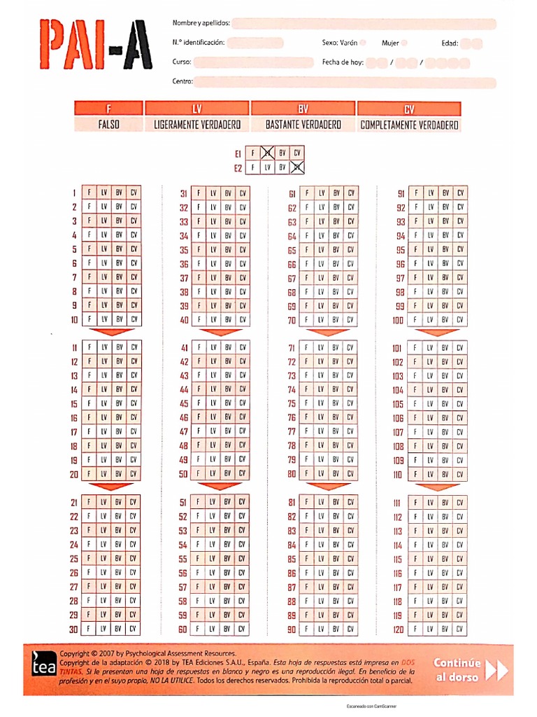 PAI-A Hoja de Respuestas | PDF