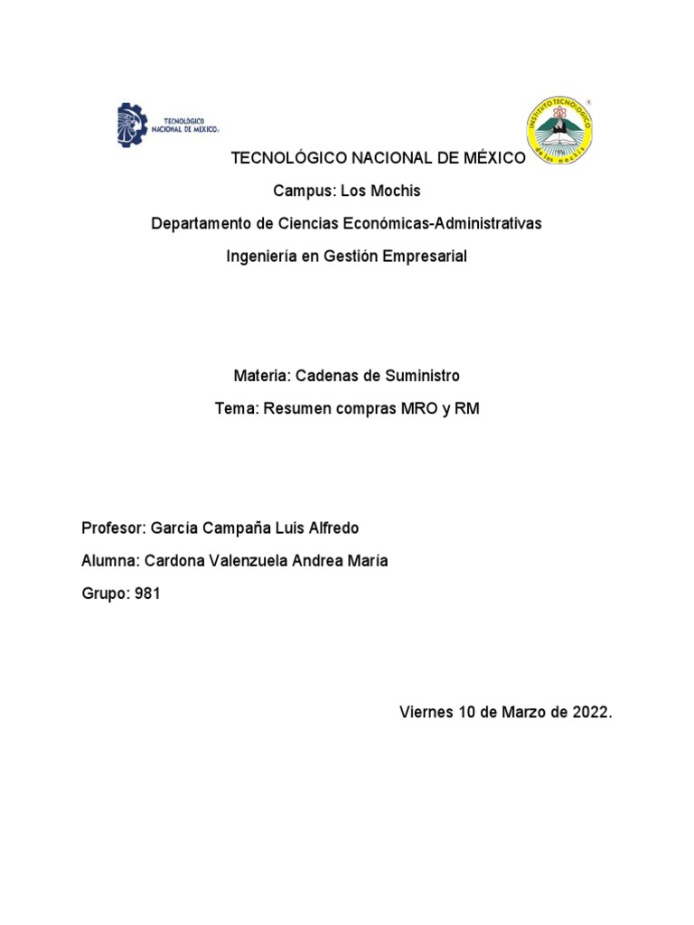 Resumen Compras MRO y RM | PDF | Mercado (economía) | Inventario