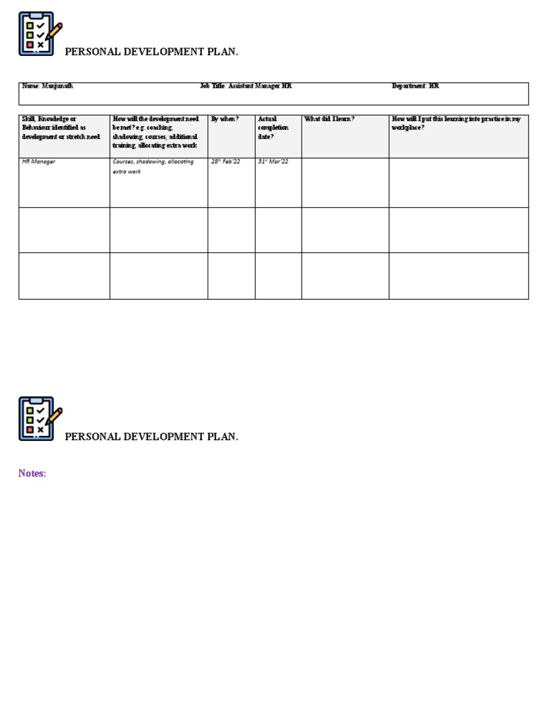Personal Development Plan - Template | PDF