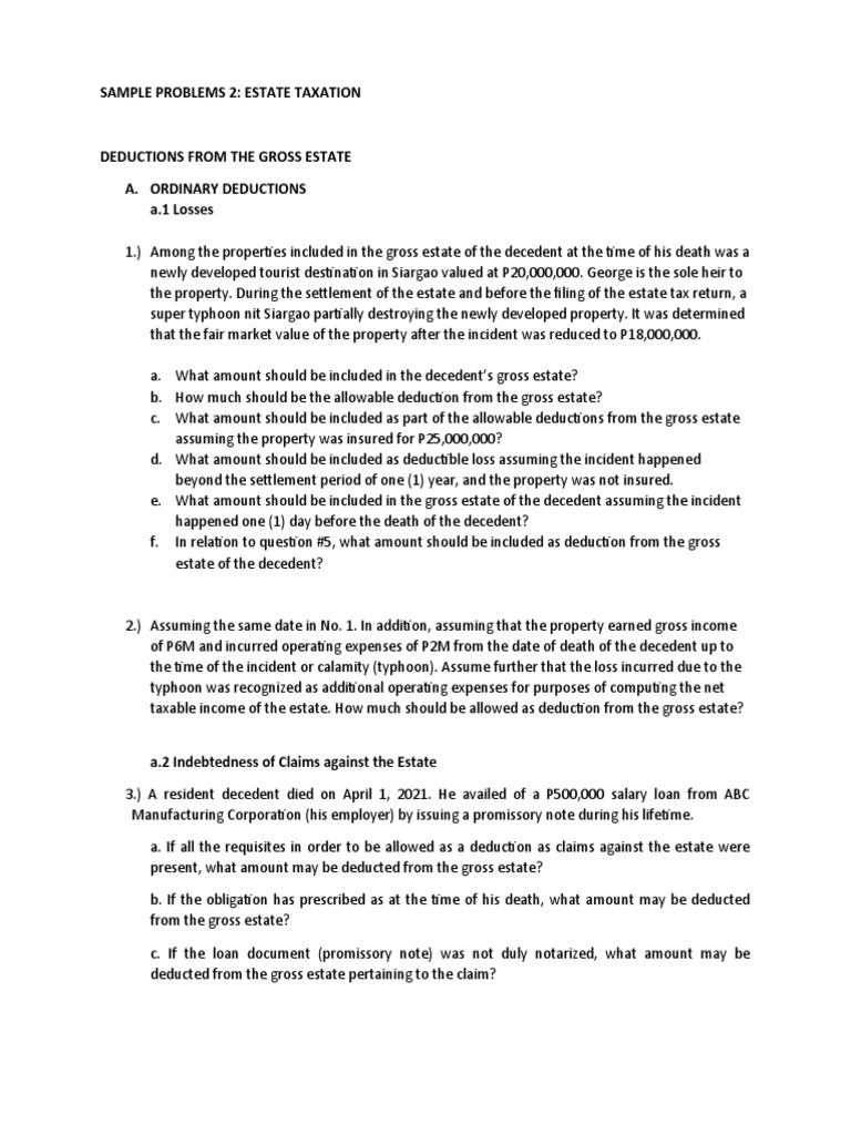 Estate Tax Computation Examples | PDF | Tax Deduction | Promissory Note