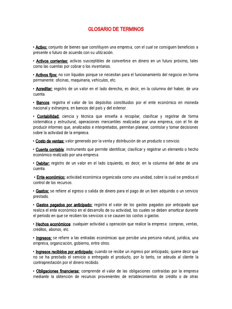 Glosario de Terminos Contabilidad | PDF | Contabilidad | Business