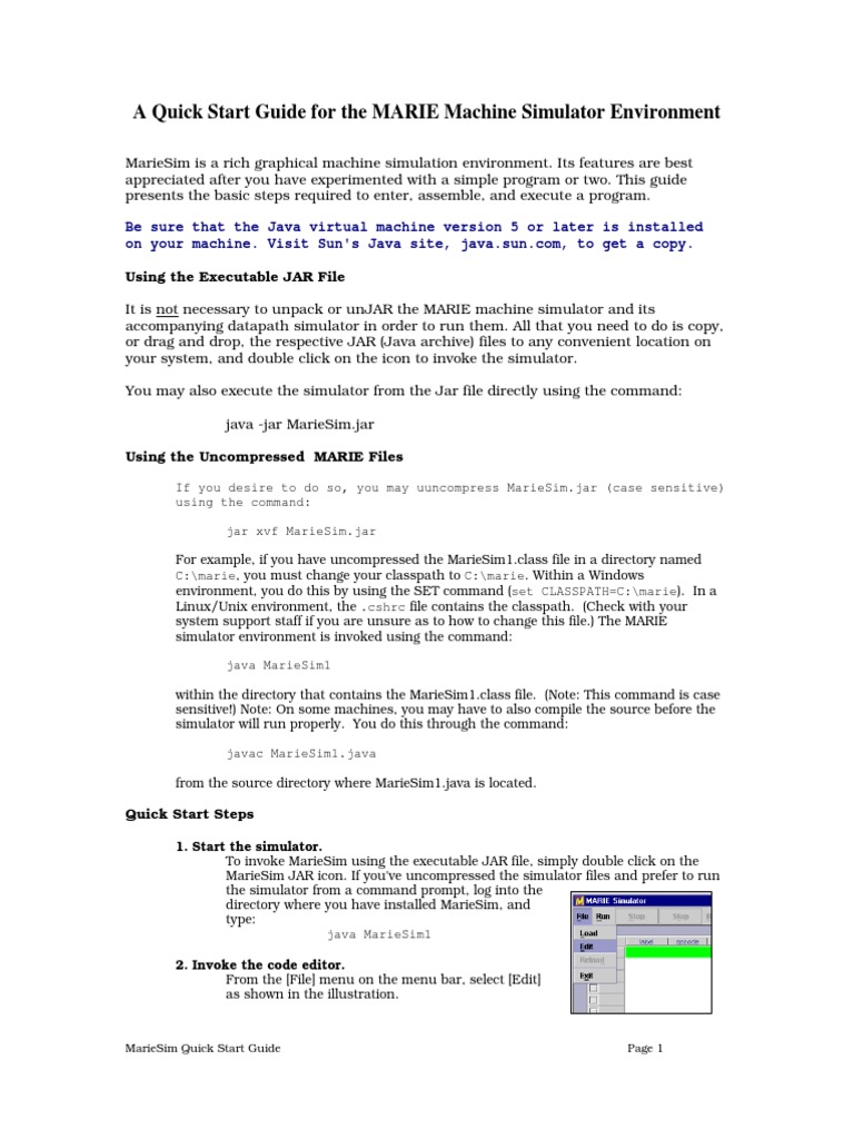 Getting Started with the MARIE Machine Simulator: A Quick Guide to Entering, Assembling, and ...