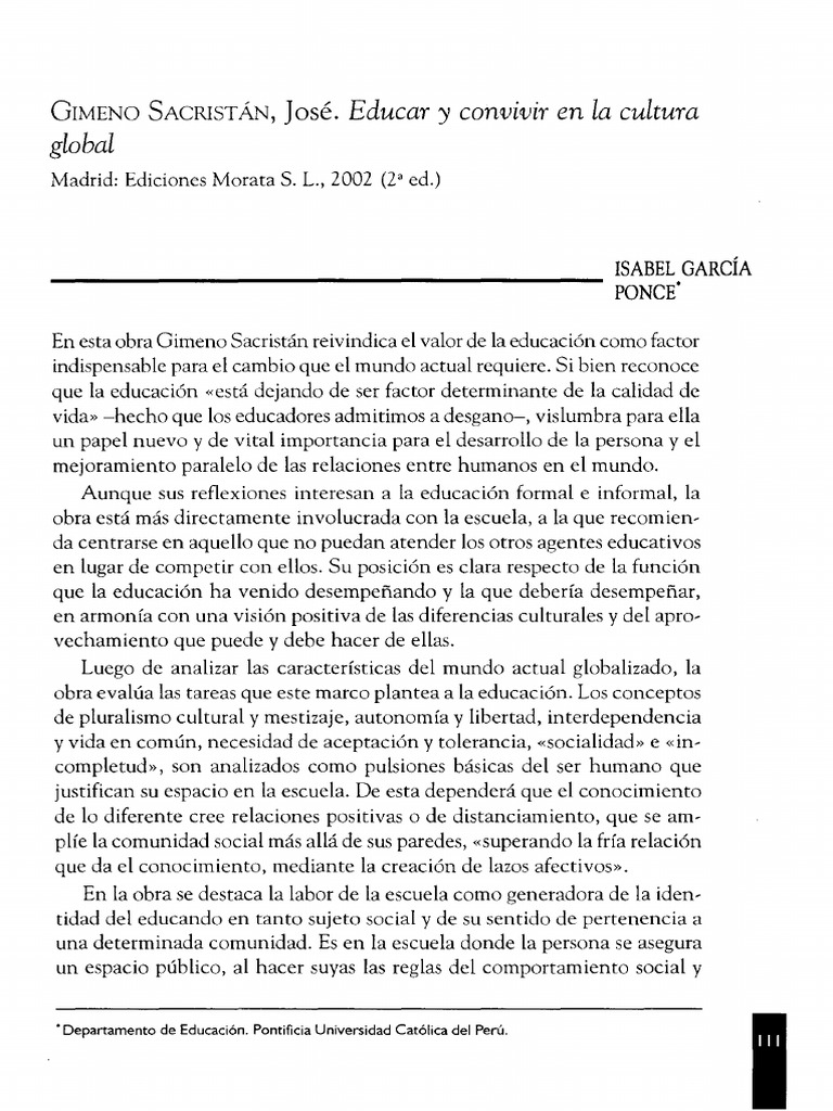 Educar y Convivir en La Cultura Global | PDF | Plan de estudios Educar y Convivir en La Cultura Global | PDF | Plan de estudios