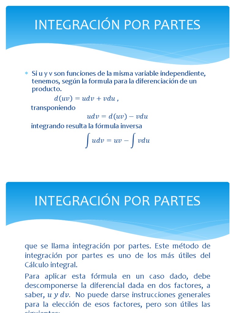 Método de Integración por Partes | PDF | Integral | Análisis matemático