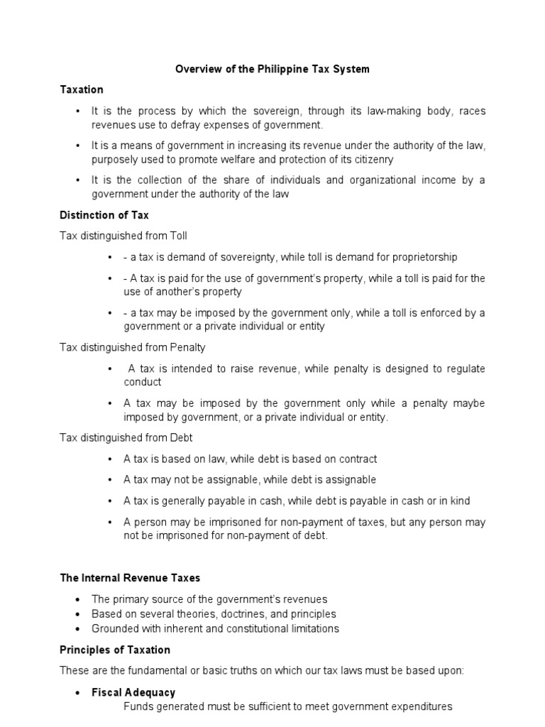 Overview of The Philippine Tax System Taxation | PDF | Taxes | Capital ...