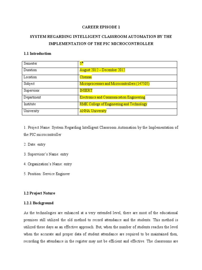 Career Episode 1 System Regarding Intelligent Classroom Automation by ...
