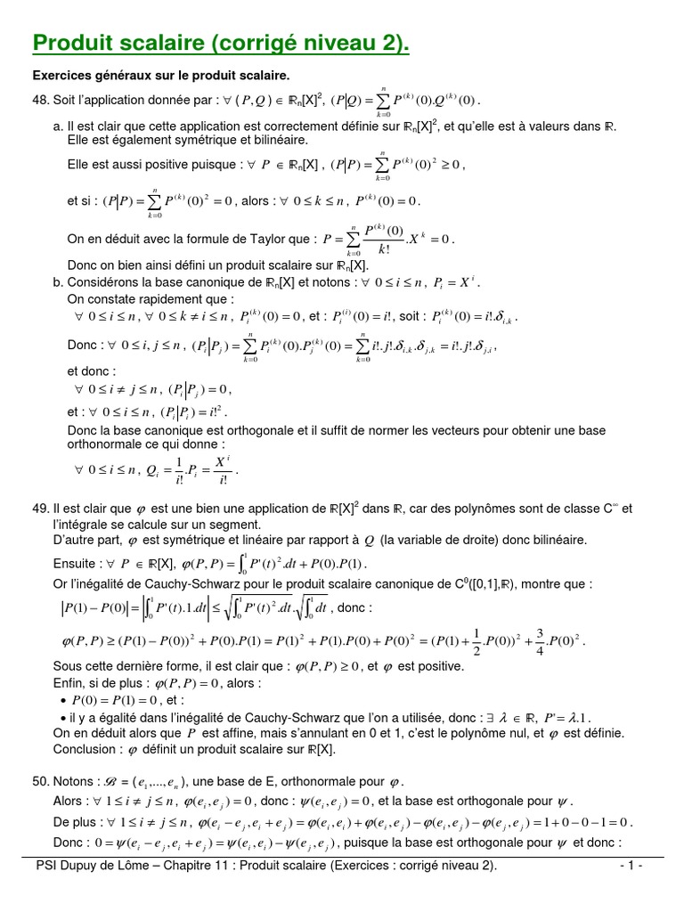 11 - Produit Scalaire Exercices Corriges Niveau 2 | PDF | Base (algèbre ...
