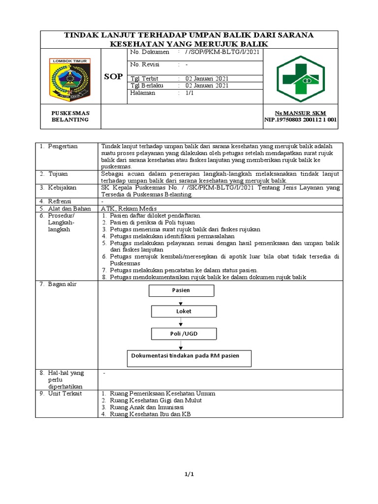 7.10.1.4 SOP Tindak Lanjut Umpan Balik Dari Rujukan | PDF