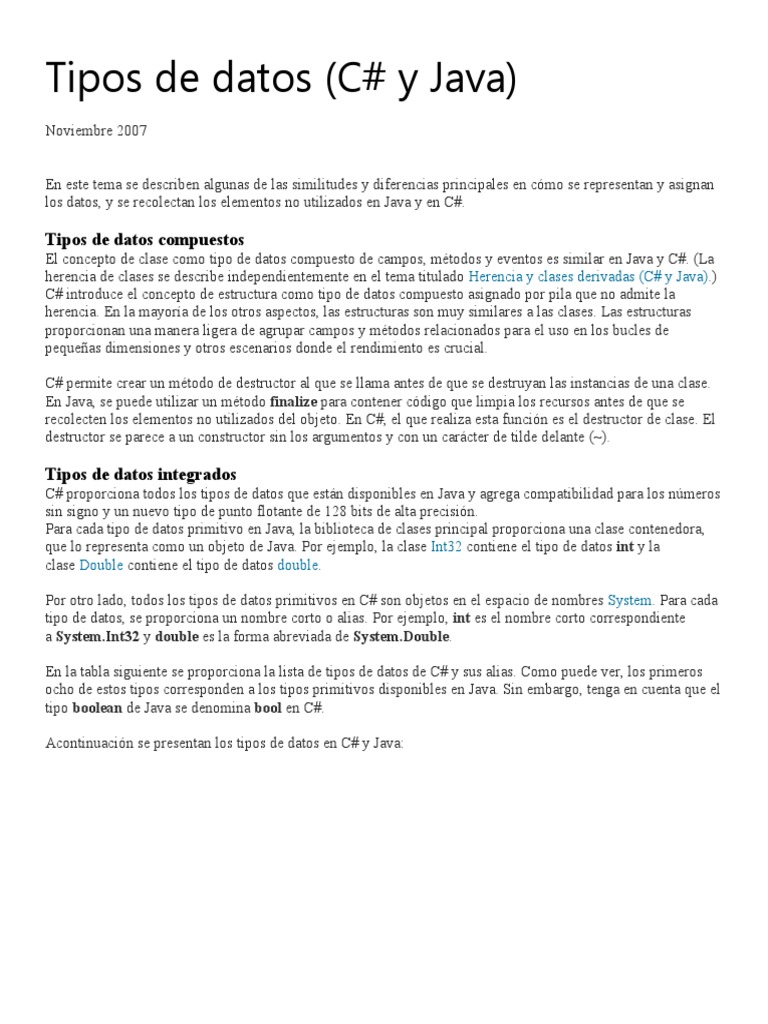Tipos de Datos en C# | PDF | C Sharp (lenguaje de programación) | Tipo ...
