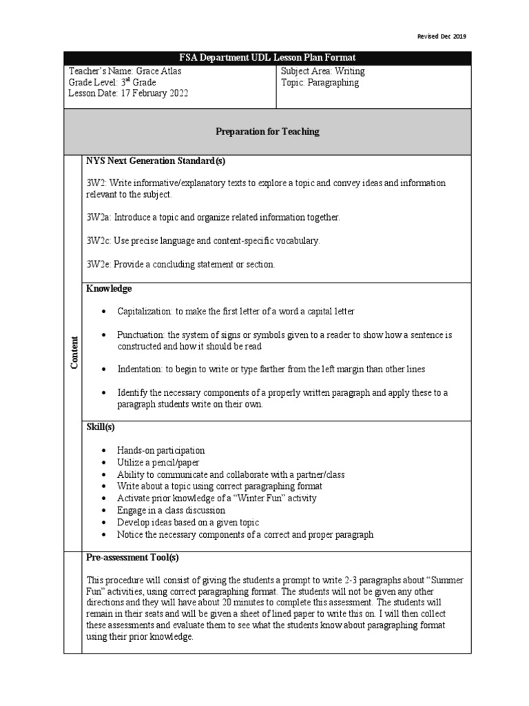 Fsa Department Udl Lesson Plan Format | PDF | Paragraph | Punctuation