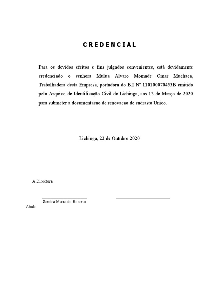Modelo De Carta De Credencial Civica