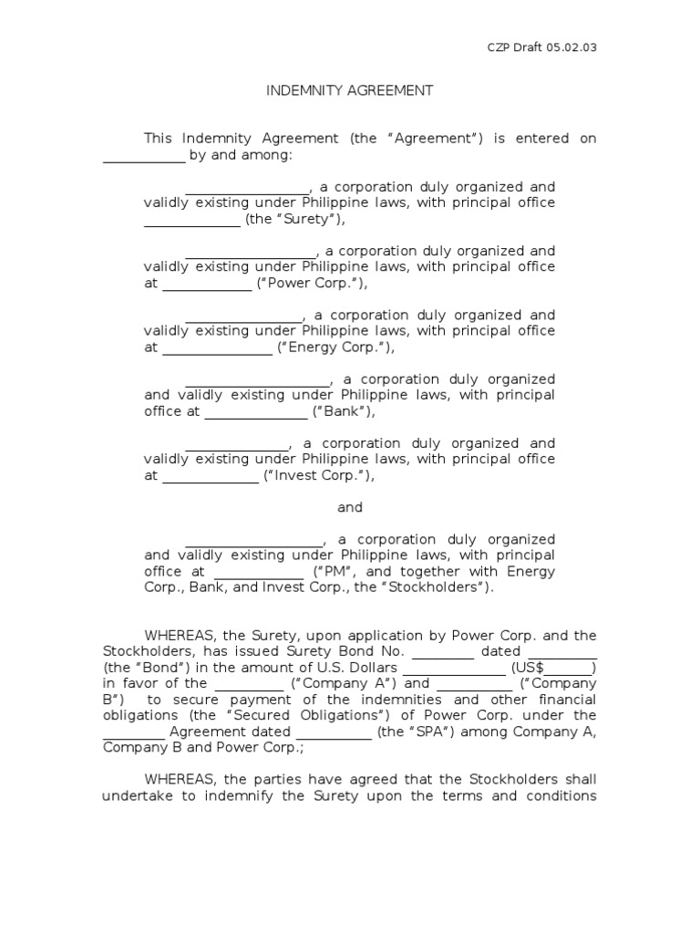 Indemnity Form | PDF | Surety Bond | Indemnity
