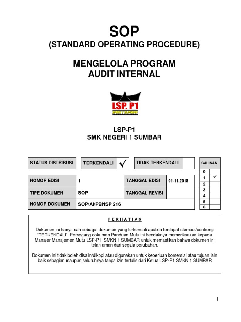 SOP Audit Internal LSP-P1 SMK Negeri 1 | PDF