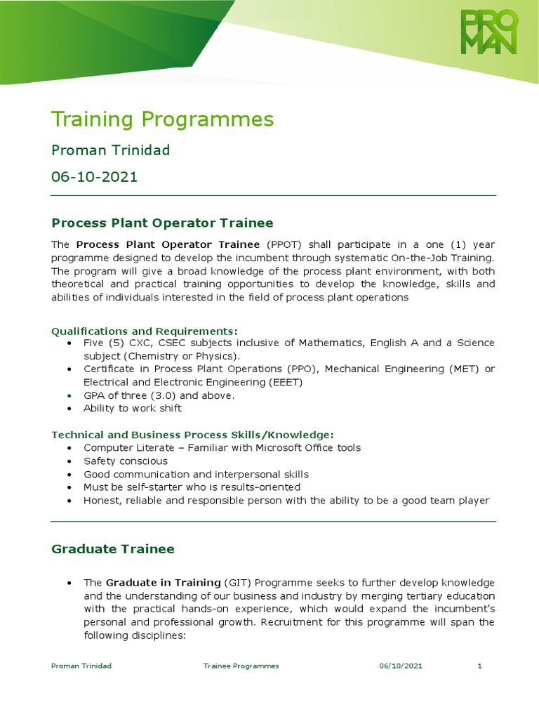 Proman Trainee Program Vacancies | PDF | Engineering | Mechanical ...
